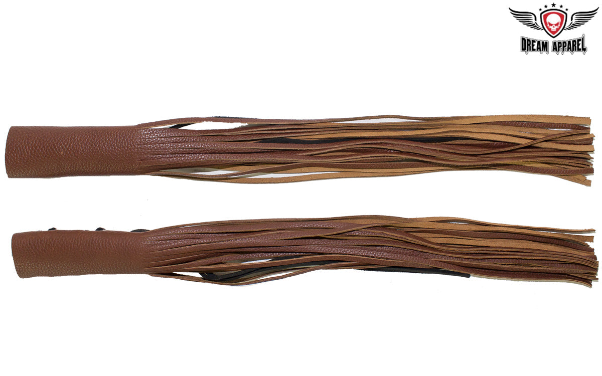 Light Brown Leather Motorcycle Handlebar Covers with Fringe – Philip Weber